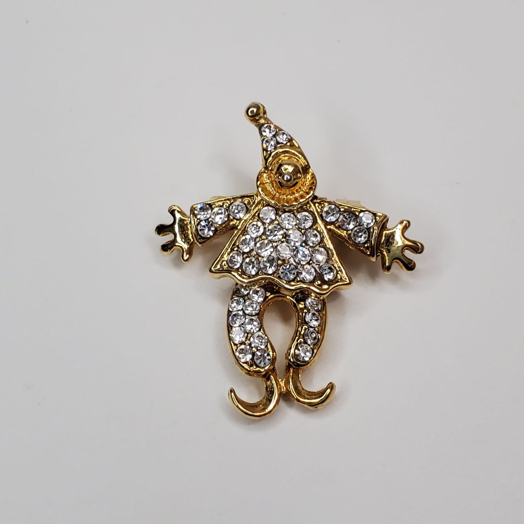 Vintage Gold Tone & Rhinestone Clown Pin With Movable Legs - Etsy