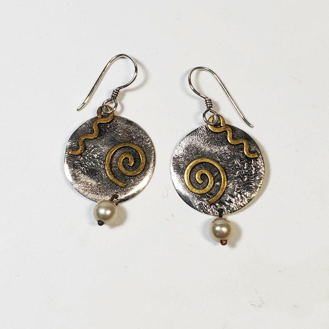 Vintage David Epstein Silver & Brass Faux Pearl Earrings - Etsy
