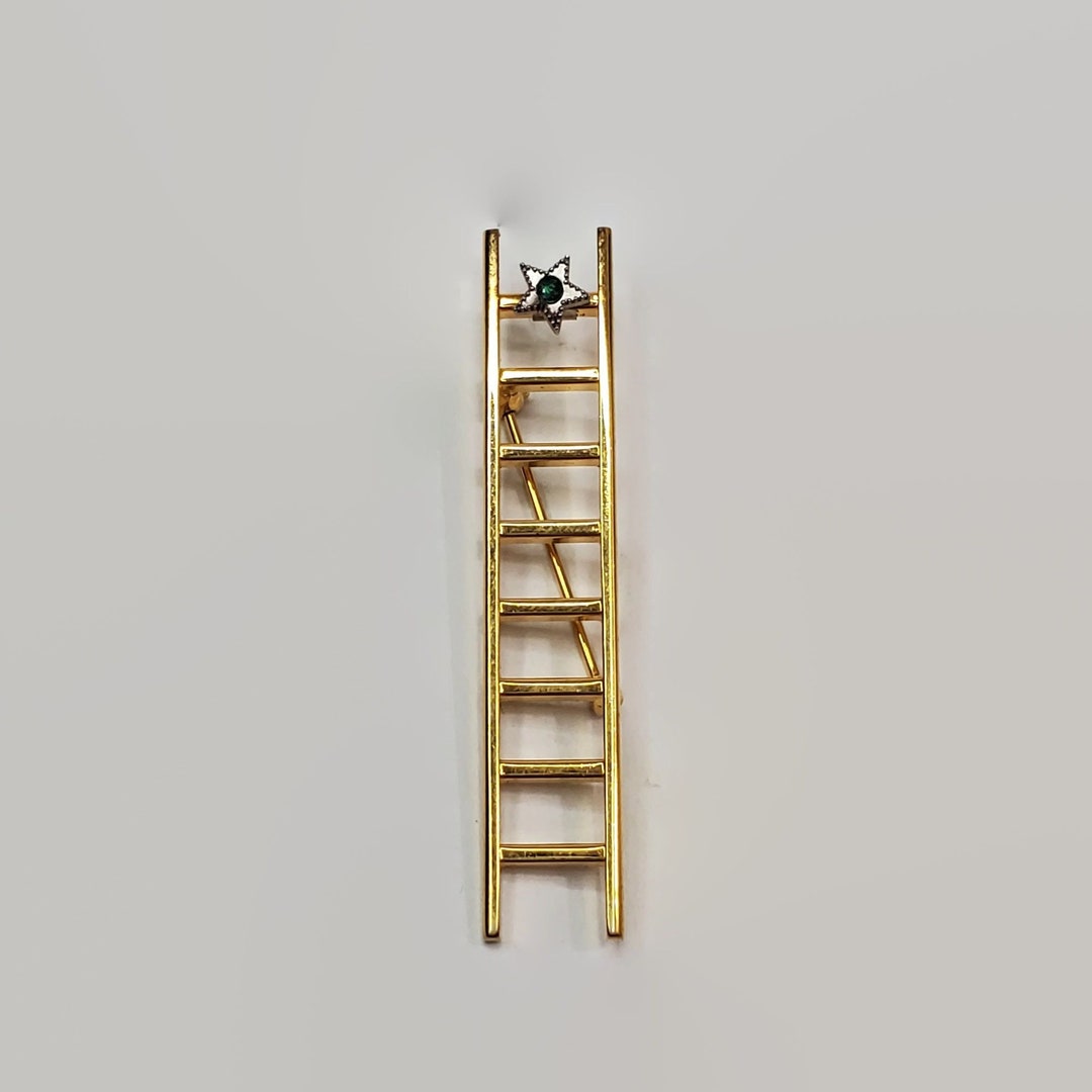 Vintage Mary Kay Success Ladder Pin Brooch Gold Tone Green Rhinestone ...