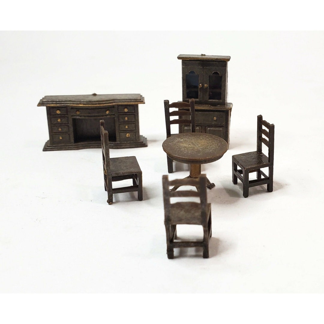 Vintage Micro Dollhouse Dining Room Plastic Furniture Set Hutch ...