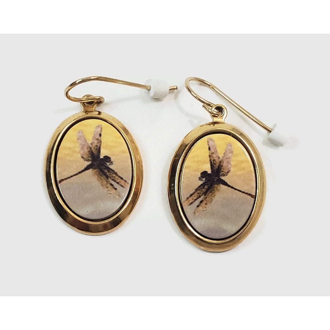 Lovell Designs Ken Kantro Dragonfly Gold Tone Earrings - Etsy