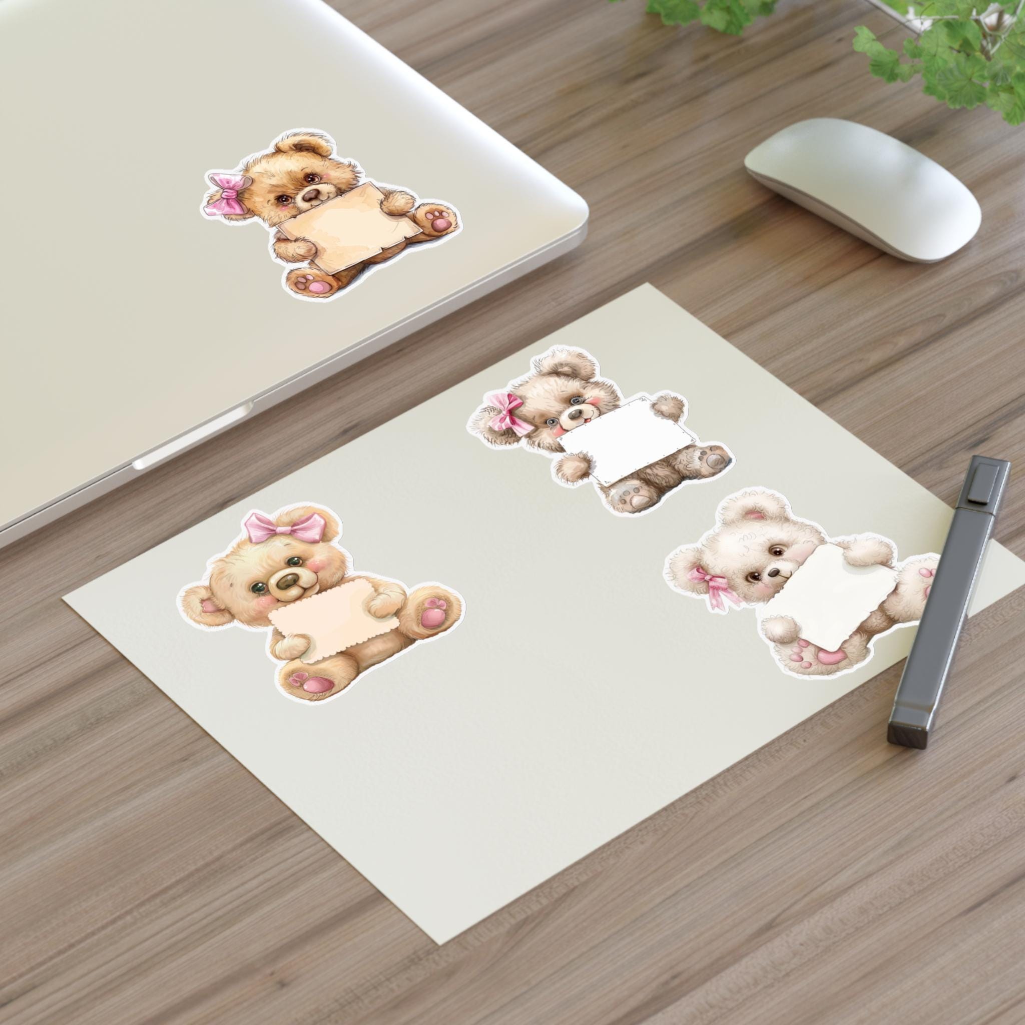 Teddy Bear Sticker Sheets - Cute Girl Holding Name Tag - Scrapbooking ...