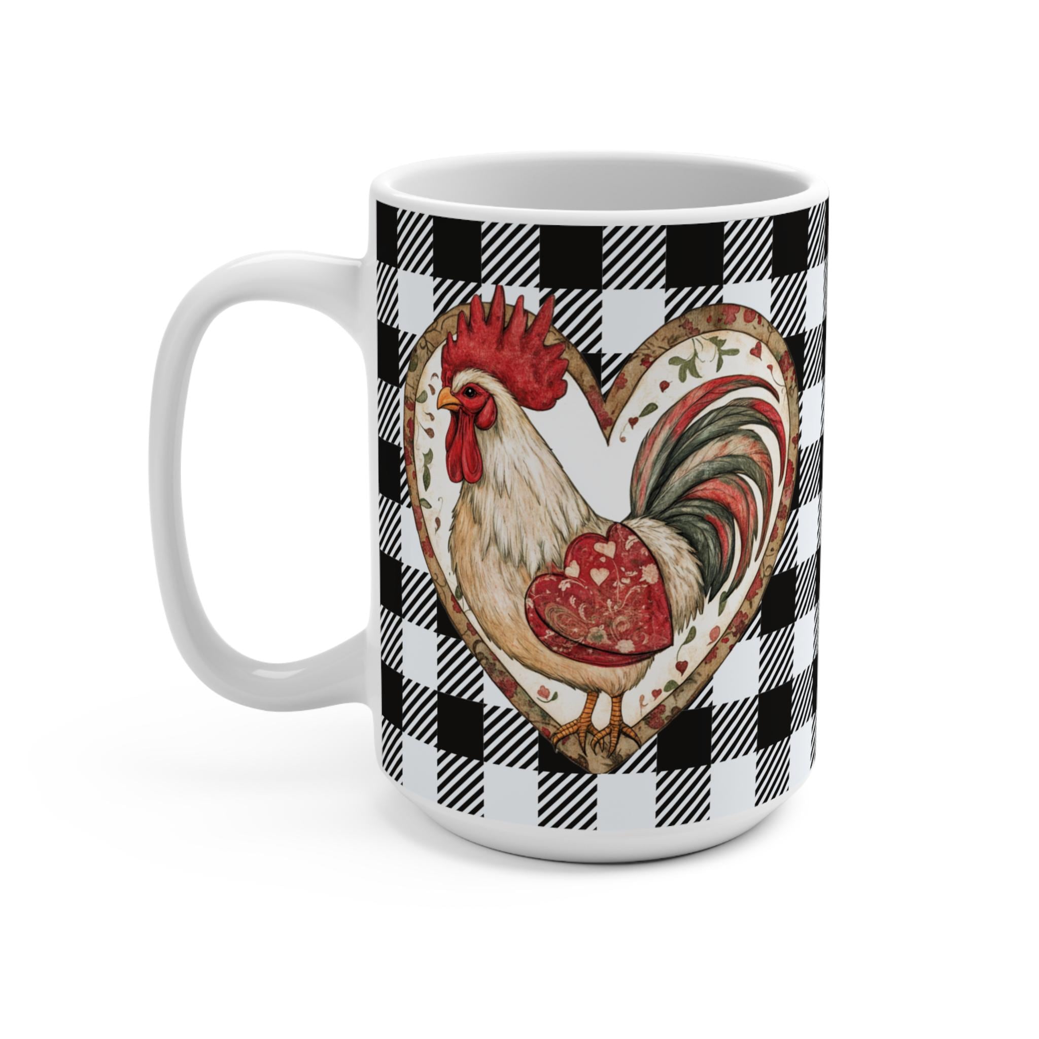 Rustic Rooster Heart Plaid Mug Country Farmhouse Coffee Cup, Animal ...