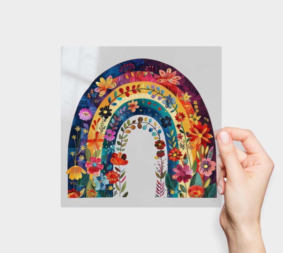 Floral Themed Patchwork Rainbow Sticker - Etsy