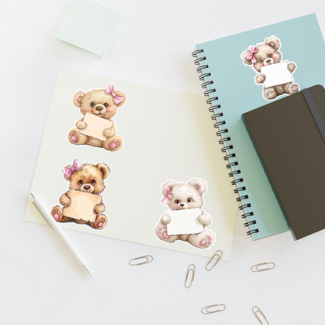 Teddy Bear Sticker Sheets - Cute Girl Holding Name Tag - Scrapbooking ...