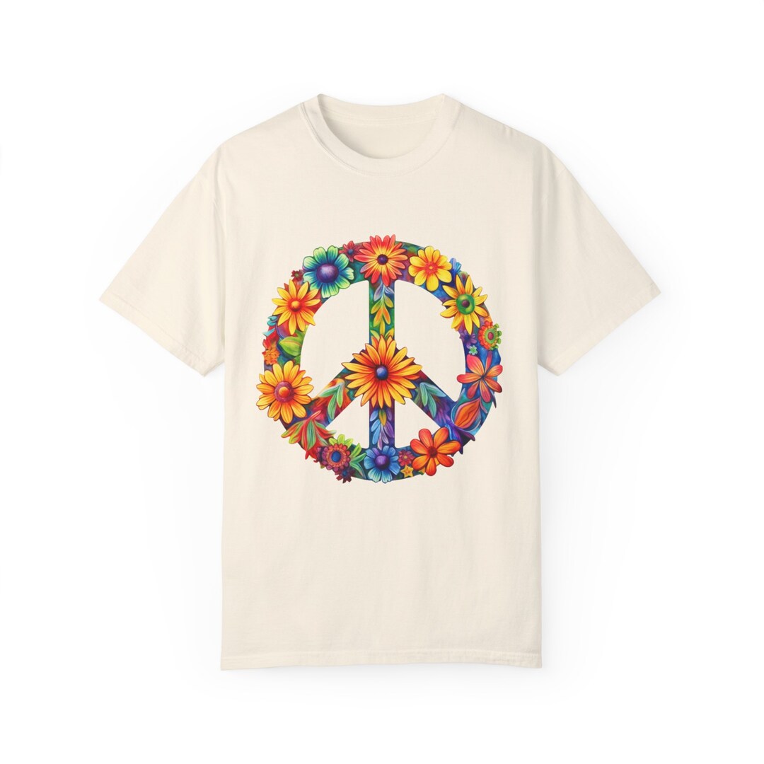 Flower Themed Peace Symbol Unisex Garment-dyed T-shirt - Etsy