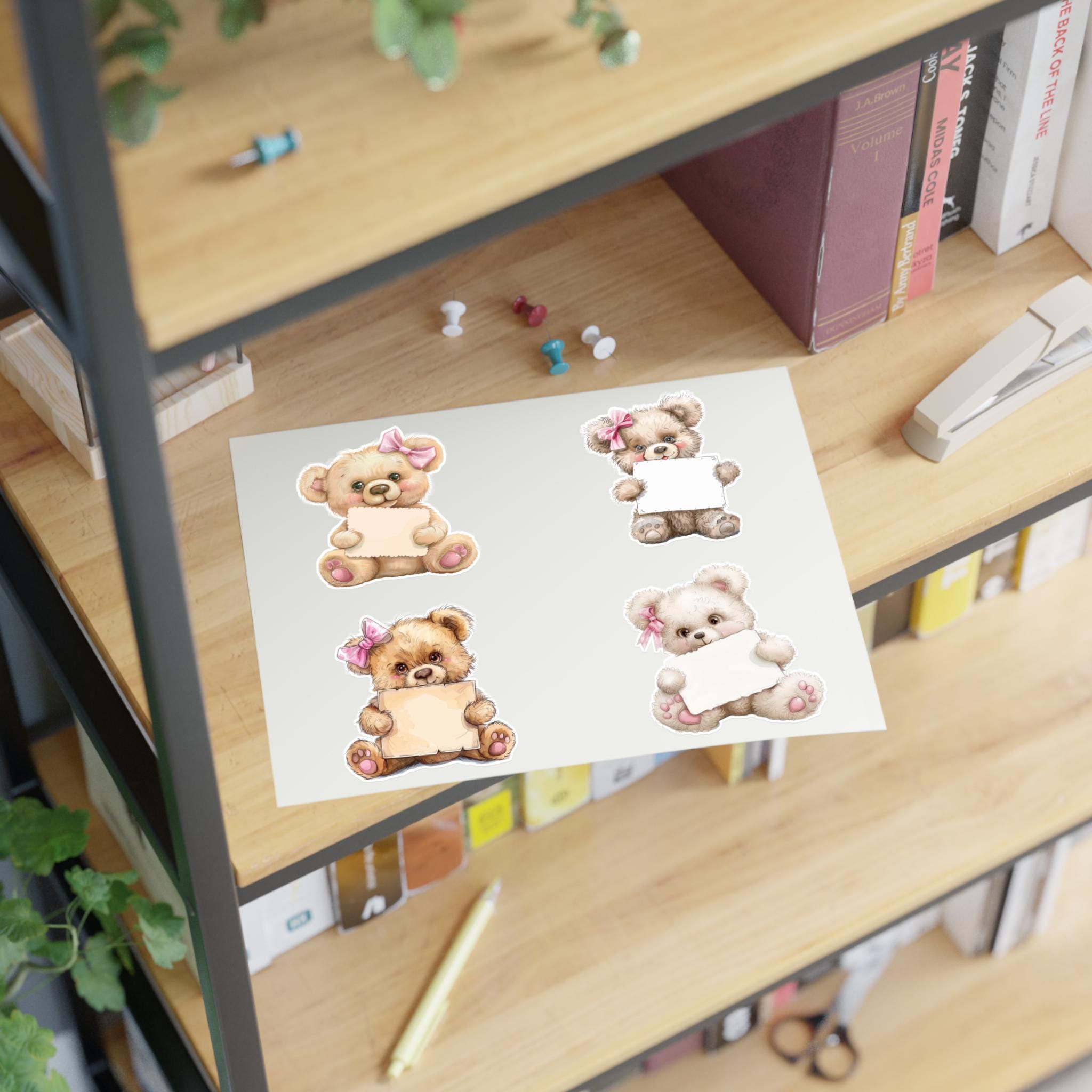 Teddy Bear Sticker Sheets - Cute Girl Holding Name Tag - Scrapbooking ...