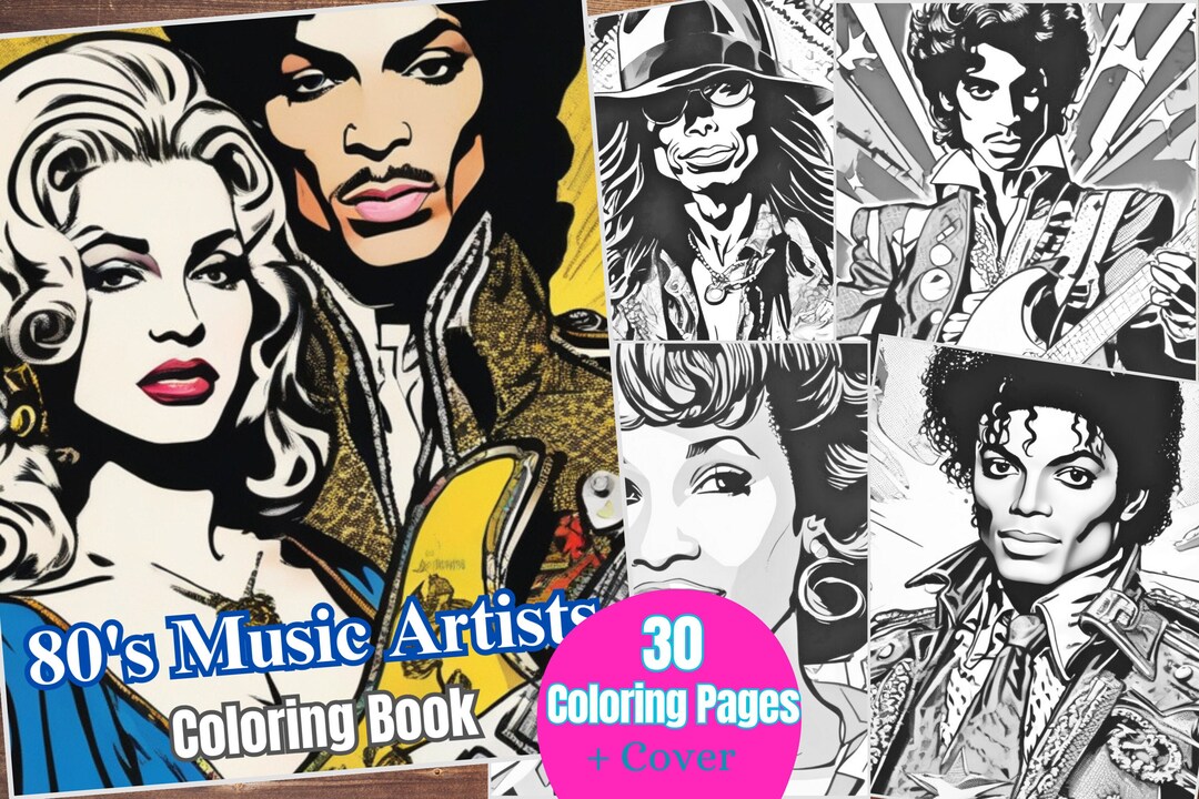 80s Music Icons Coloring Book | Retro Rock and Pop Legends | Digital ...