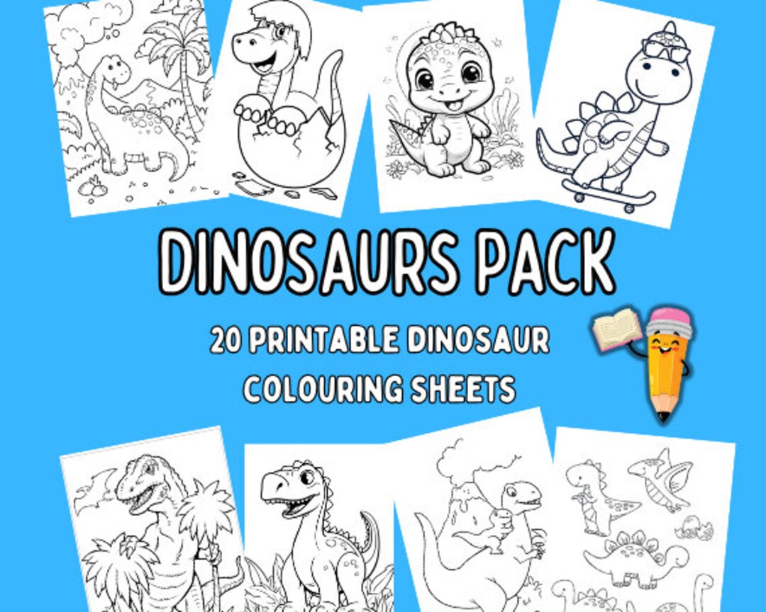 20 Printable Dinosaur Colouring Sheets - Etsy