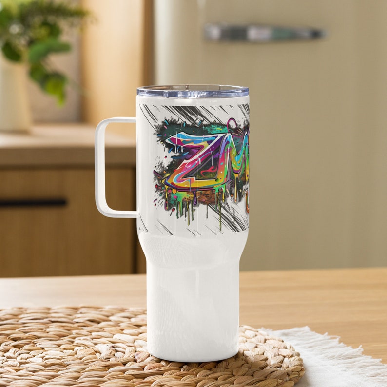 White Travel Mug With a Handle zmug Grafitti Edition - Etsy