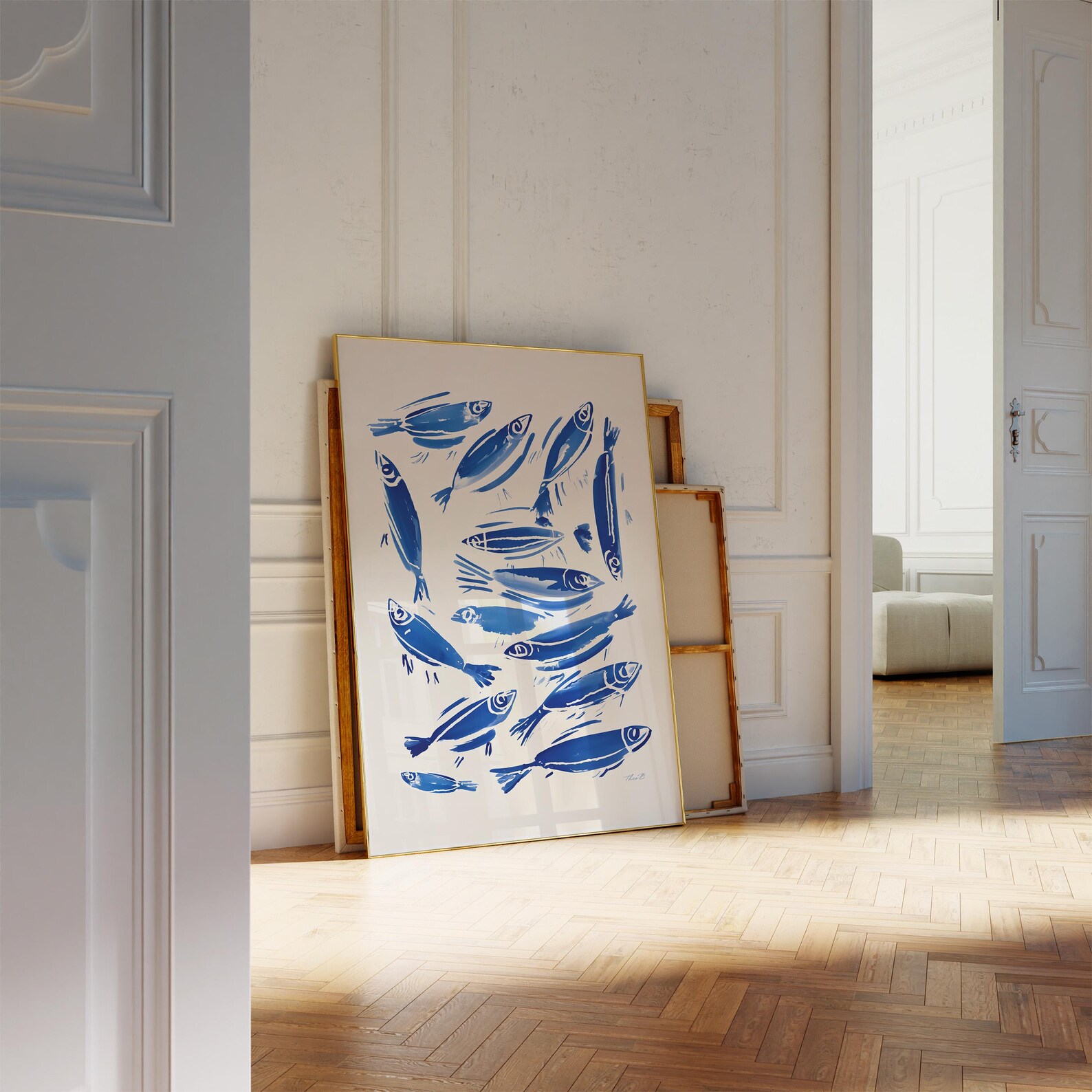 Sardines Print, Gouache Fish Print, Trendy Wall Art, Watercolor Poster ...