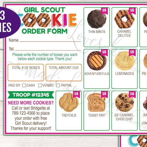 2023 Abc Girl Scout Cookie Order Form Printable Editable Sale Etsy