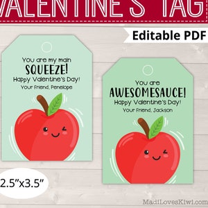 Printable Valentine Tag Instant Download, Editable Apple Sauce Pouch ...