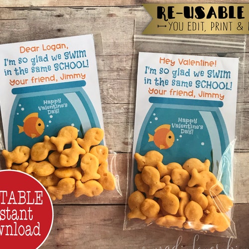 Printable Goldfish Valentines Day Card Editable Gold Fish | Etsy