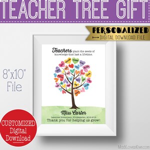 Personalized Teacher Tree Printable 8x10, Class Student Name on Hearts ...