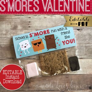 Printable S'mores Valentines Day Treat Bag Topper, Editable School ...