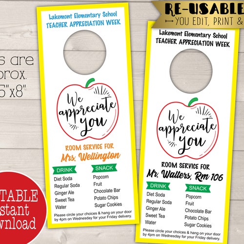 Editable Teacher & Staff Appreciation Week Printable Room - Etsy