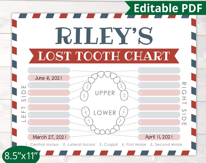 Printable Lost Tooth Chart Missing Teeth Tracker Instant - Etsy