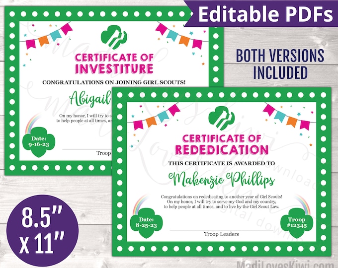 Junior Girl Scout Investiture/rededication Certificate Printable - Etsy