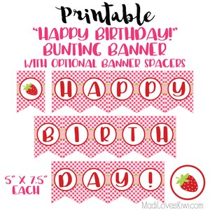 Strawberry Birthday Party Decorations Printable, Cupcake Topper ...