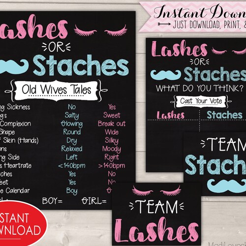 Gender Reveal Pins Staches Or Lashes Gender Reveal Party Etsy