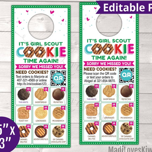 2023 Abc Girl Scout Cookie Door Hanger With Qr Code Printable Etsy