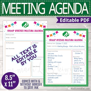 Brownie Girl Scout Meeting Agenda Editable Printable - Etsy