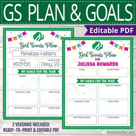 Printable Girl Scout Plan & Goal Planner, Editable Troop Meeting Activity, All Level Member ...