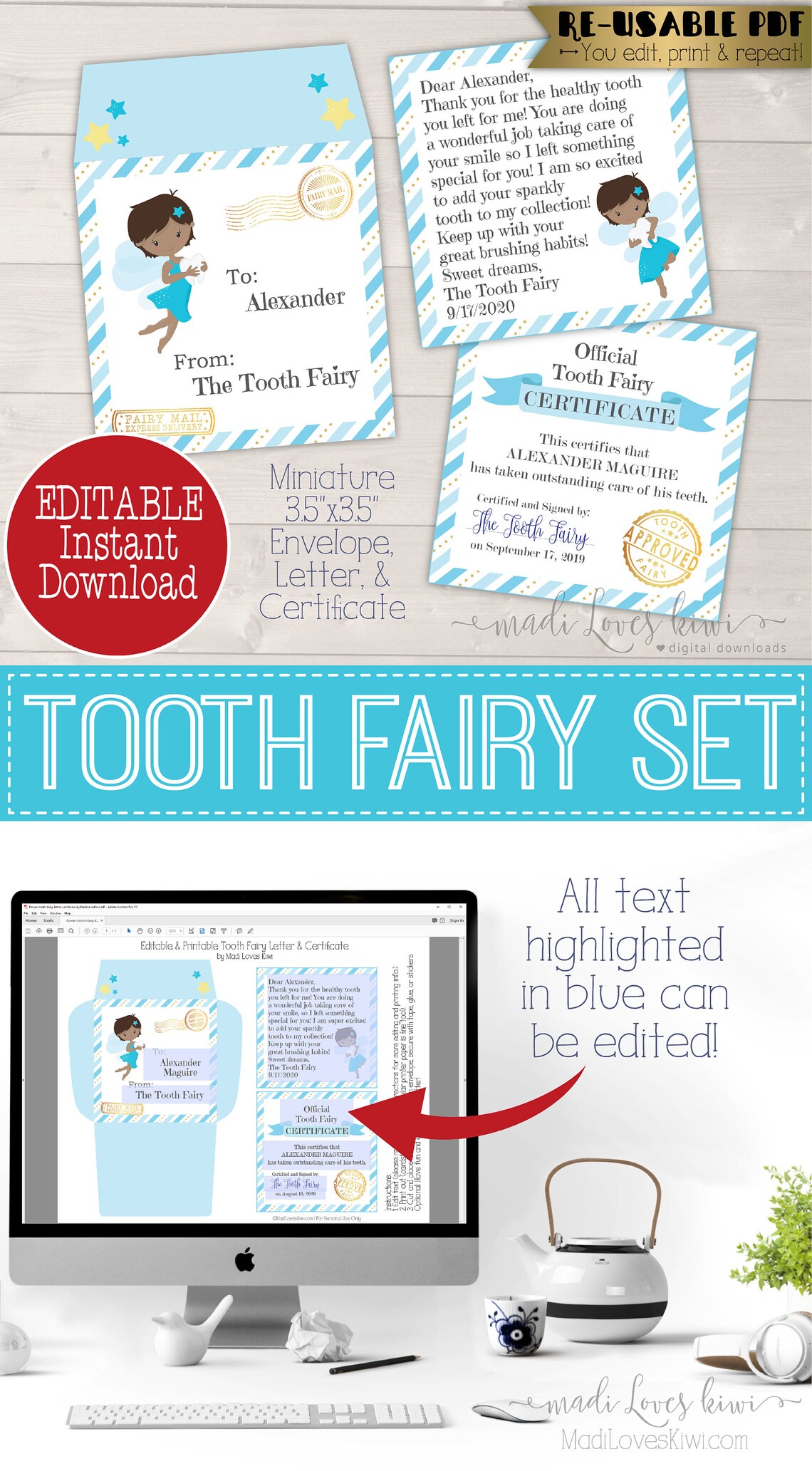 Mini Tooth Fairy Letter Printable Editable Lost Tooth | Etsy Canada