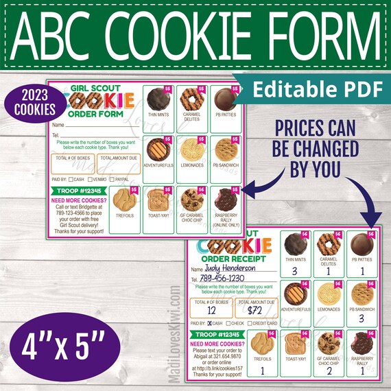 2023 Printable Abc Girl Scout Order Form Editable Cookie Receipt Thank