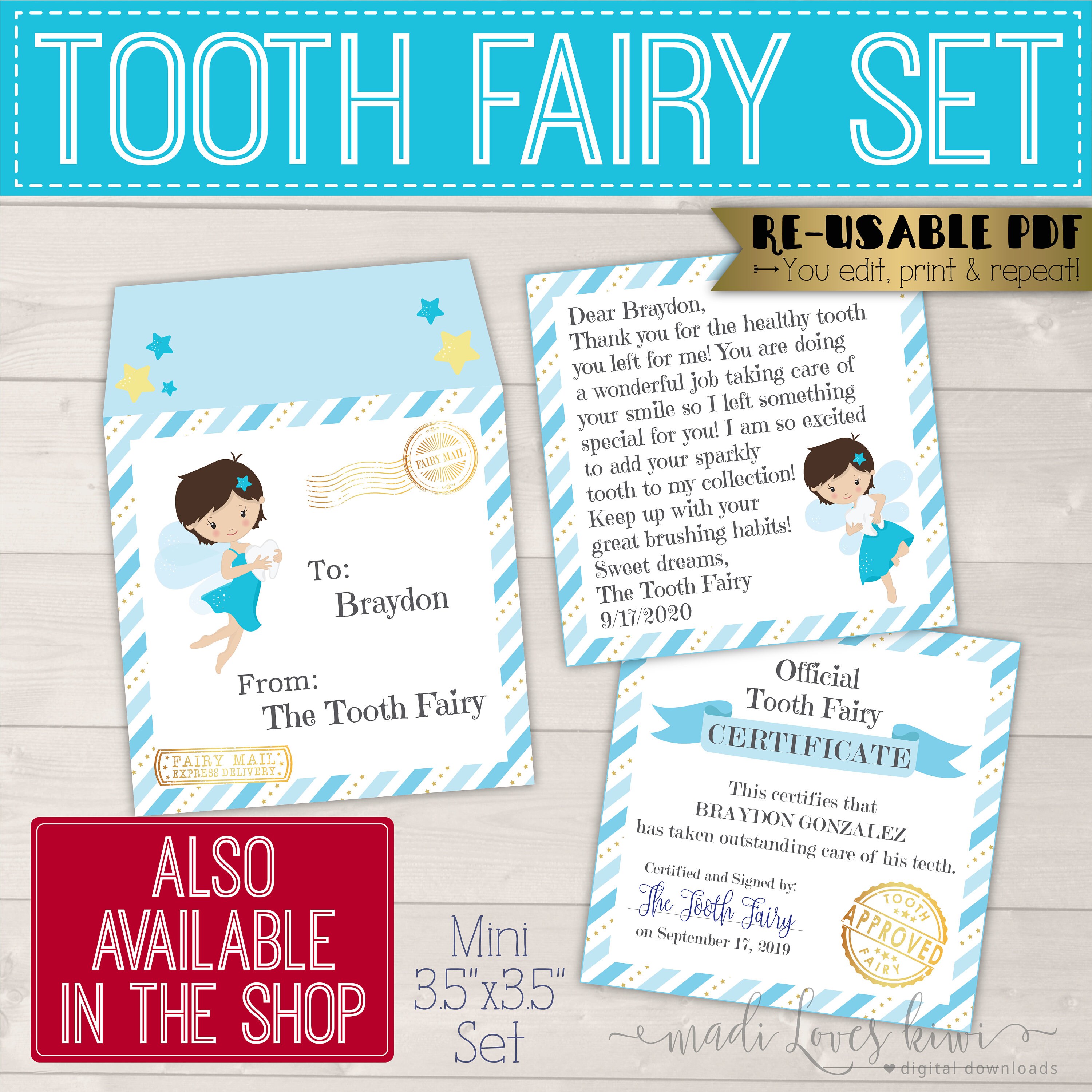 Boy Tooth Fairy Letter Instant Download Kit PDF Teeth | Etsy Canada