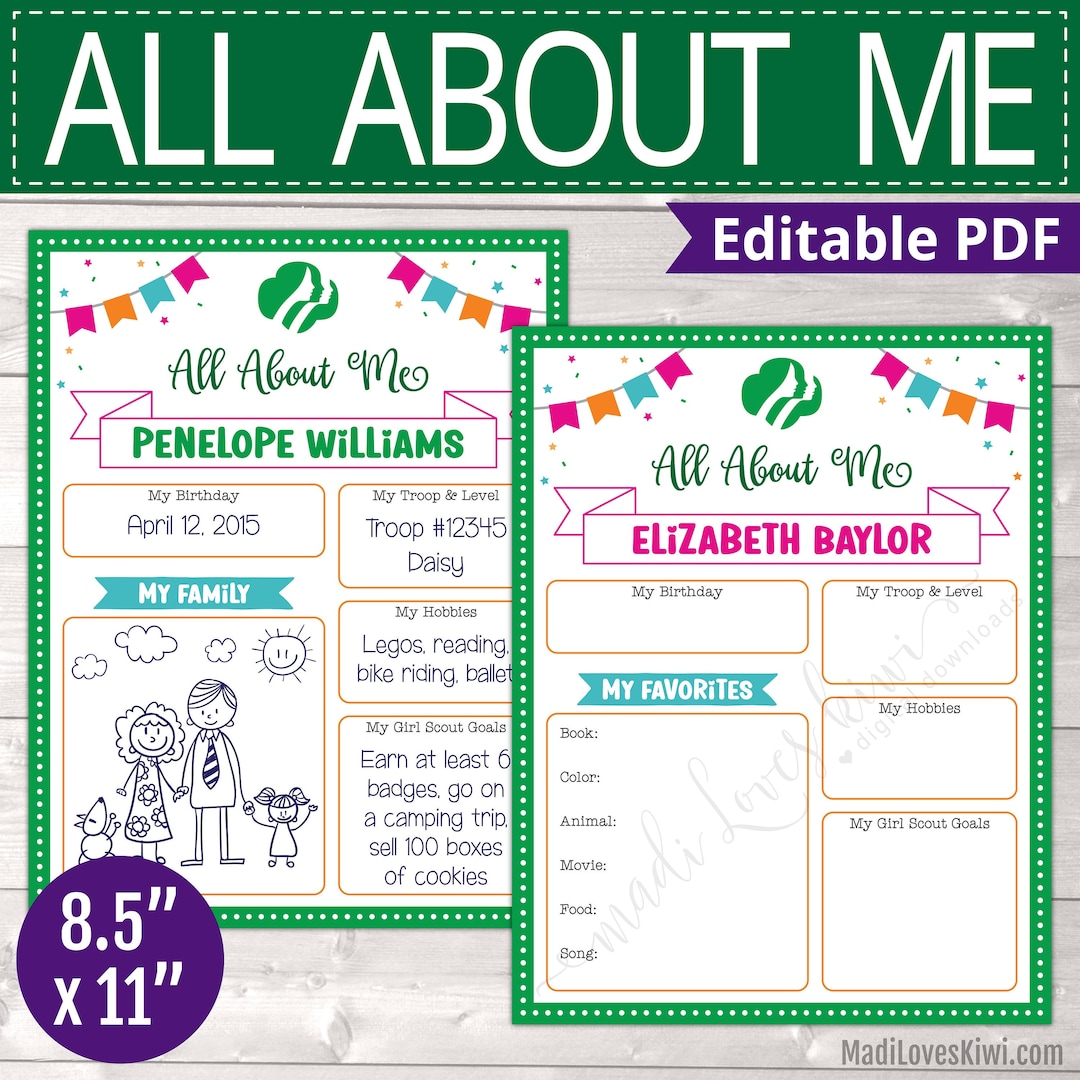 Printable All About Me Girl Scout Activity, Editable New Member ...