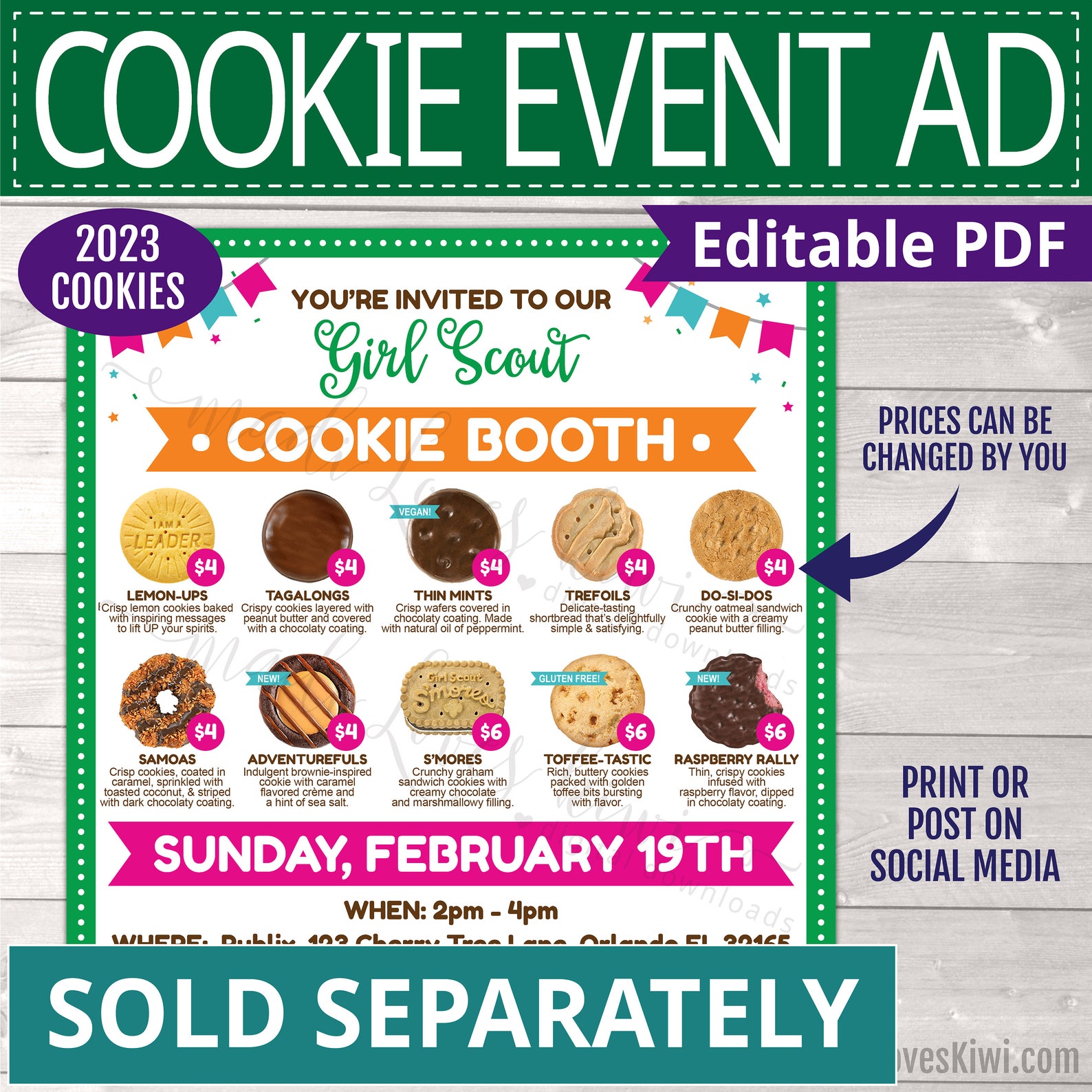 2023 Lbb Girl Scout Cookie Door Hanger With Qr Code Printable Etsy