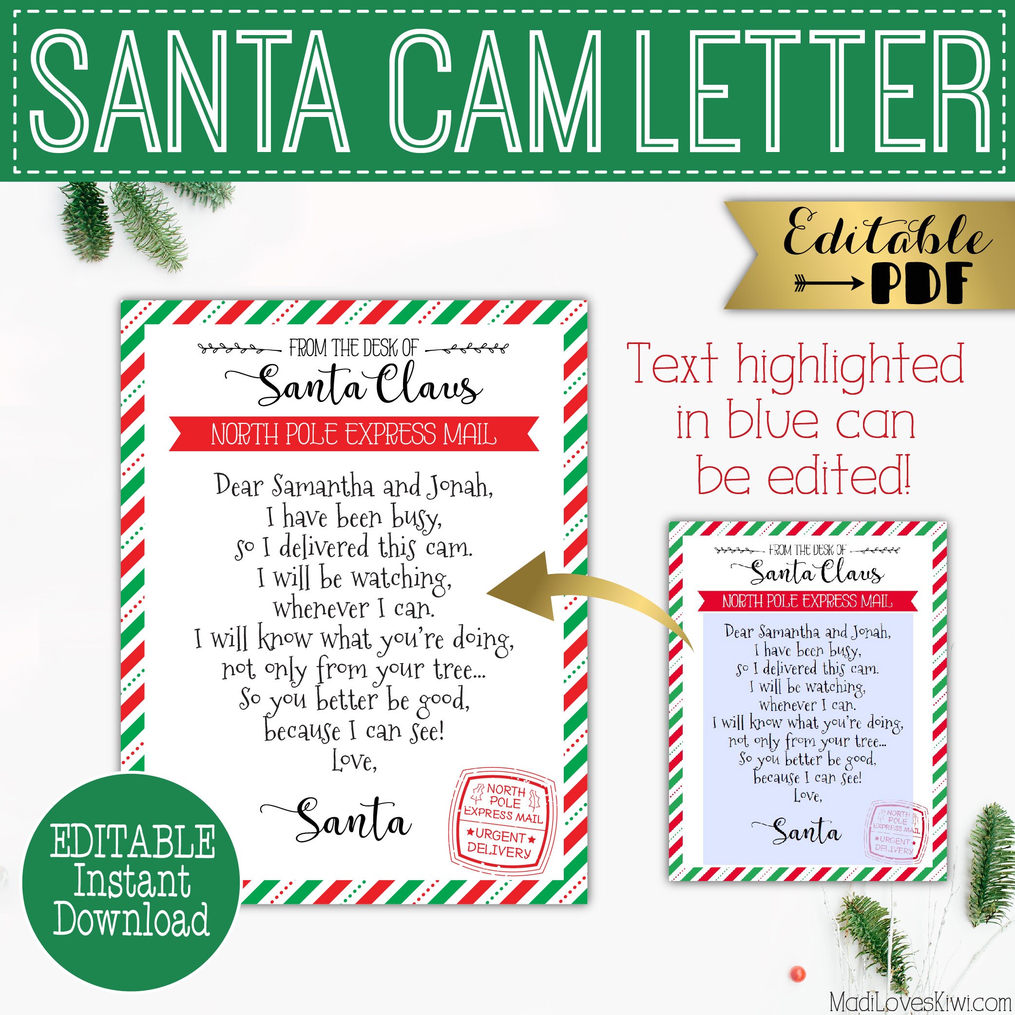 Editable Santa Cam Letter Printable North Pole Express Mail | Etsy
