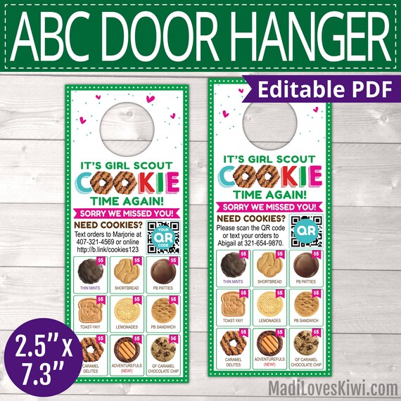 2022 Editable ABC Girl Scout Cookie Door Hanger with QR Code, Printable ...