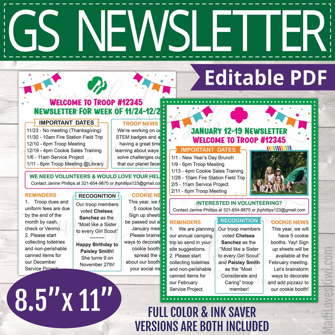 Editable Scout Newsletter Template, Printable Monthly Girl Troop News ...