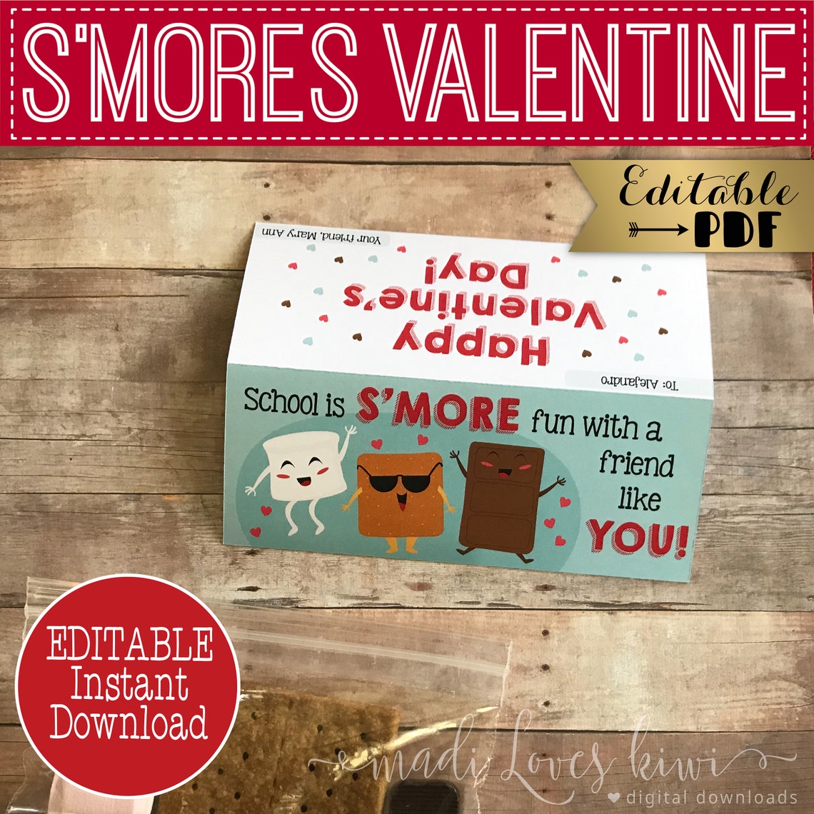 Printable S'mores Valentines Day Treat Bag Topper | Etsy
