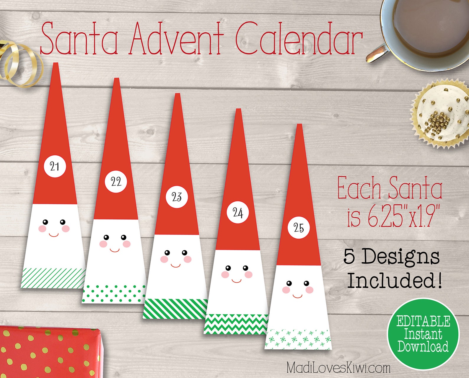 Santa Advent Calendar Printable Christmas Countdown Kit for - Etsy