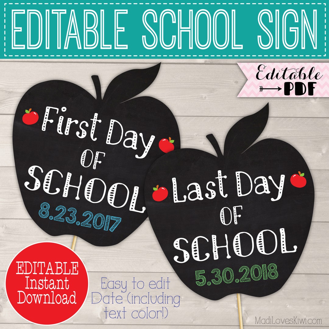 First Day of School Sign Instant Download, Last Day Chalkboard Photo ...