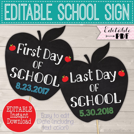 First Day of School Sign Instant Download, Last Day Chalkboard Photo ...