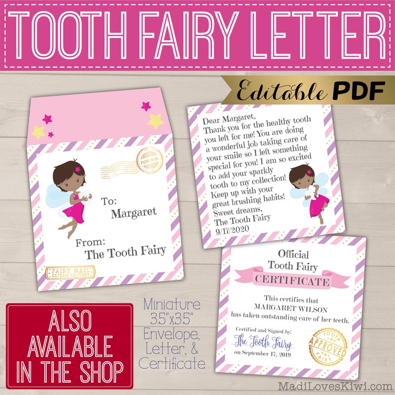 Certificate From Tooth Fairy Printable Letter Missing Teeth | Etsy