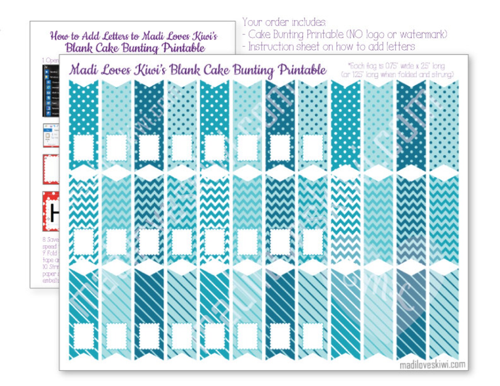 Blue Cake Bunting Topper Instant Download Cupcake Banner | Etsy