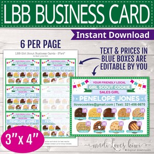 Printable 2024 LBB Girl Scout Business Card With Cookie Photo, Editable ...