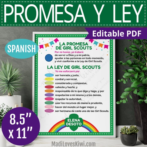 Spanish - Printable Girl Scout Promise and Law Poster for Troop, 8.5x11 ...