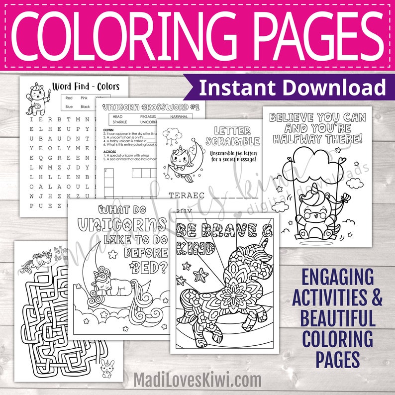 Printable Unicorn Coloring Book Instant Download Puzzle - Etsy