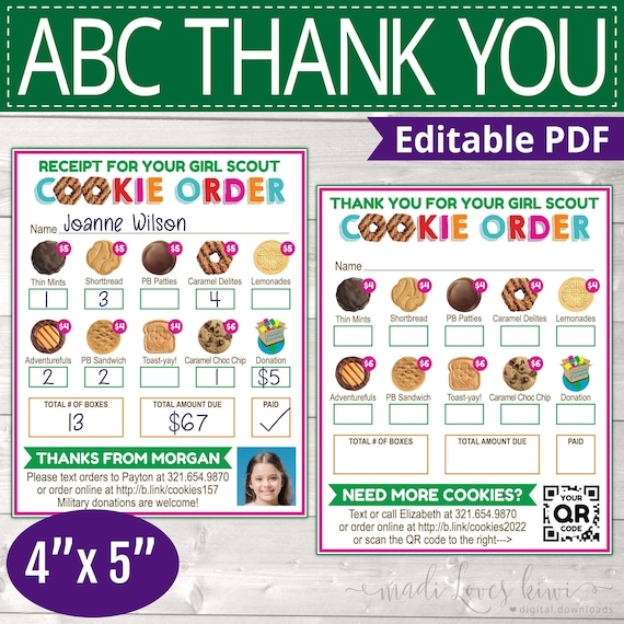 2023 Abc Printable Girl Scout Cookie Thank You Card With Qr Code