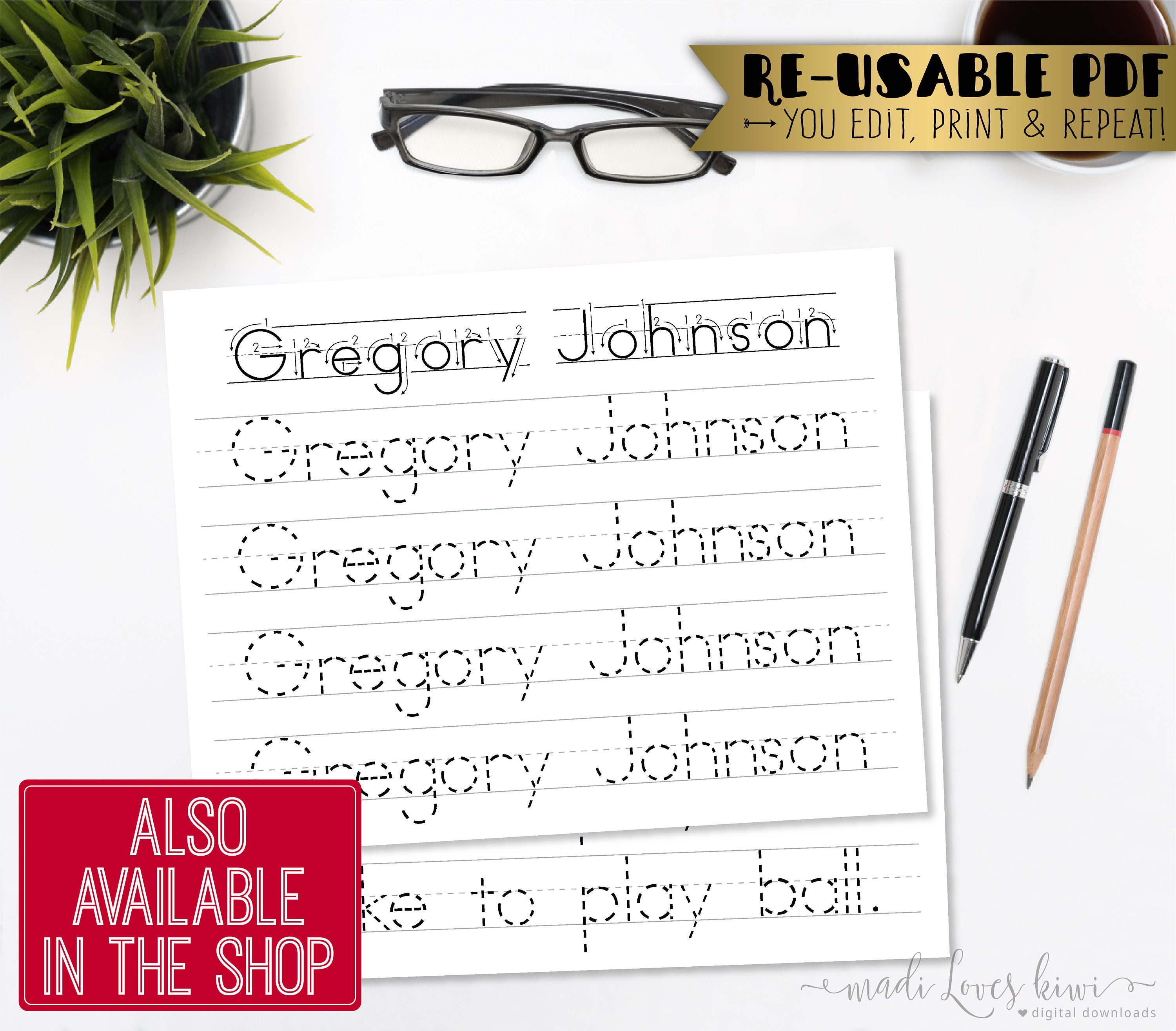 Cursive Name Writing Worksheet Editable Script Handwriting - Etsy Canada