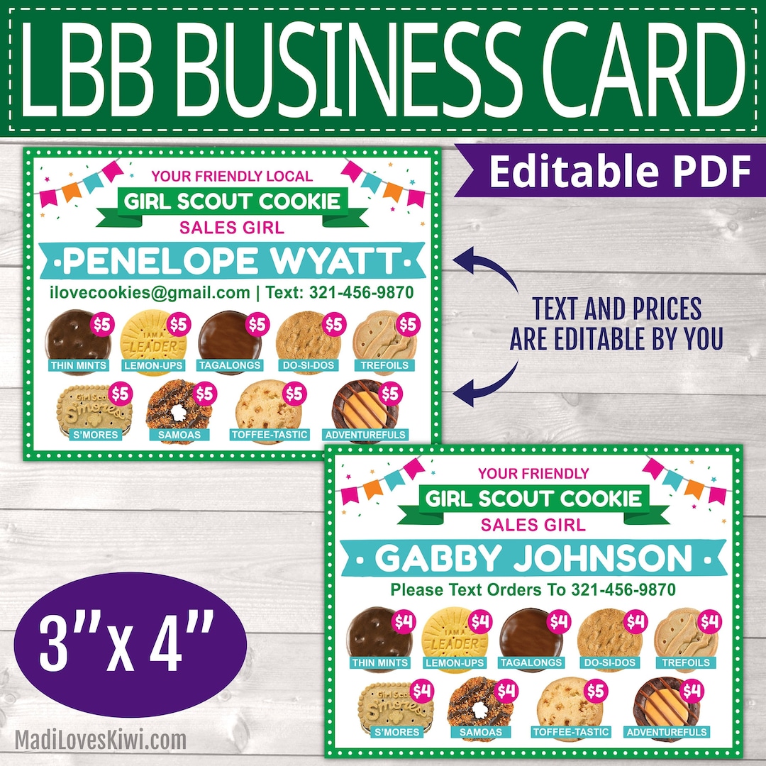 Printable 2024 LBB Girl Scout Business Card With Cookie Photo, Editable ...