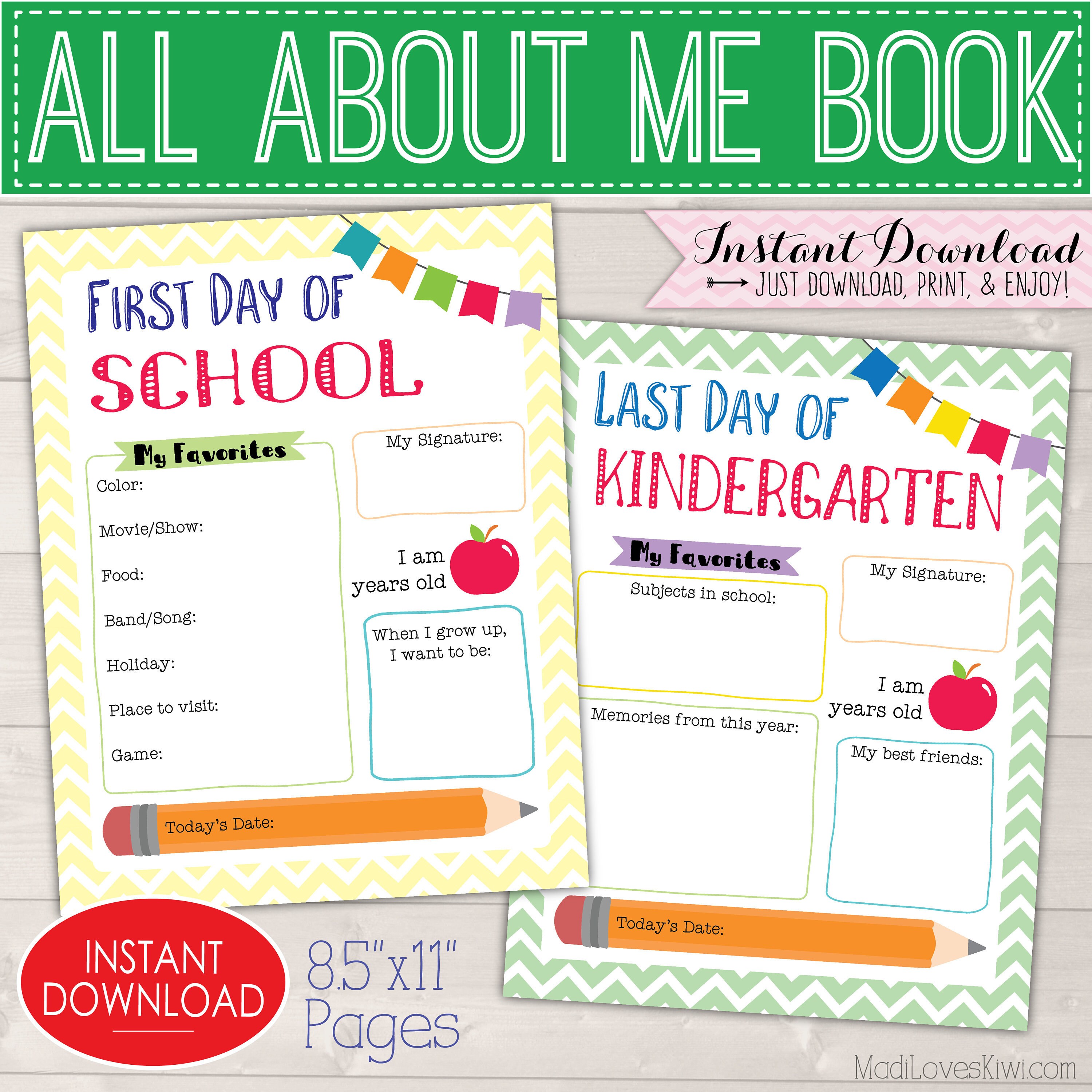 All About Me Book Kit First & Last Day of School Memory Book | Etsy