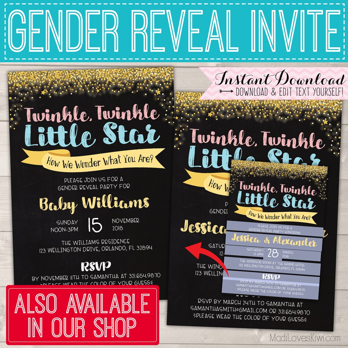 Twinkle Little Star Gender Reveal Banner Printable Party | Etsy